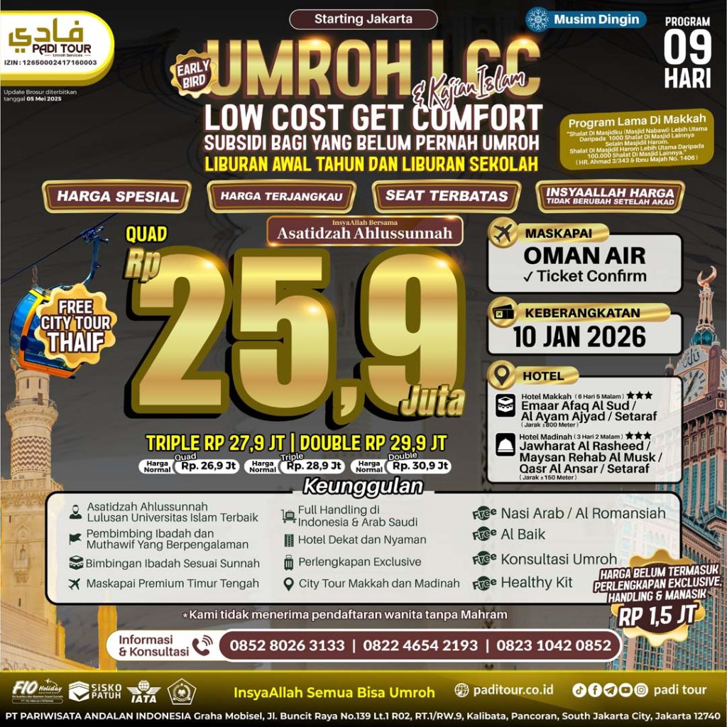 10 Januari 2026 (Umroh LCC) – PT Pariwisata Andalan Indonesia